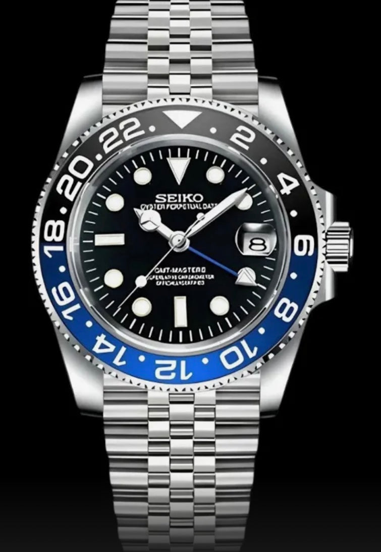 Seiko black & blue GMT - Ceramic seiko 4R36 GMT movement – Lovetomodwatches